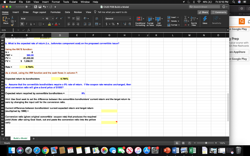 Help Ch20 POB Build a Model Excel File Edit View | Chegg.com