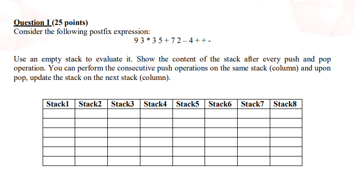 Solved Question I (25 points) Consider the following postfix | Chegg.com