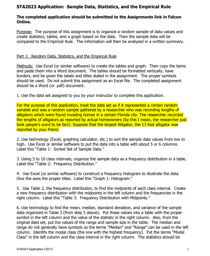 Solved STA2023 Application: Sample Data, Statistics, and the | Chegg.com