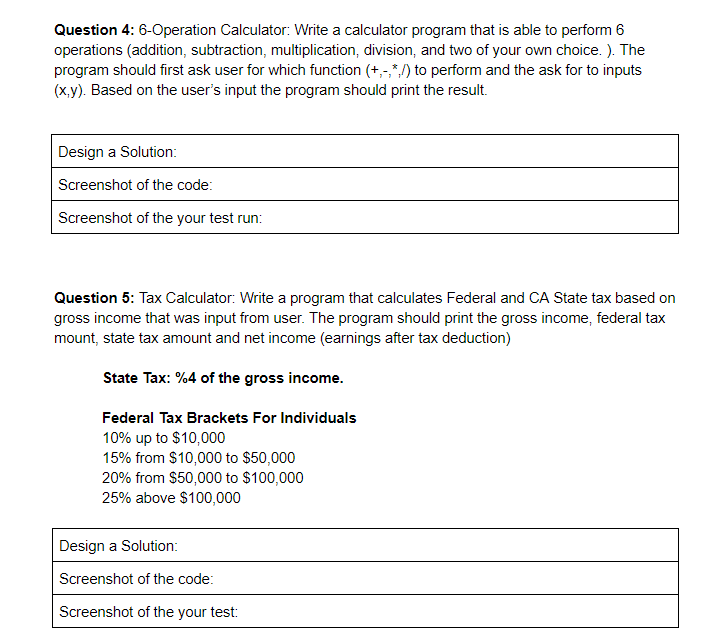 Question 4: 6-Operation Calculator: Write a | Chegg.com