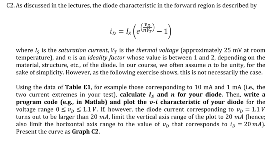 Solved C2. As discussed in the lectures, the diode | Chegg.com