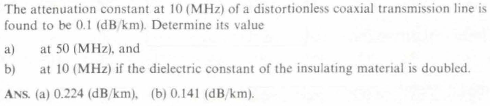 Solved The attenuation constant at 10(MHz) of a | Chegg.com