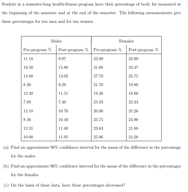 Solved Student in a semester-long health-fitness program | Chegg.com