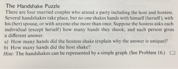The Handshake Puzzle There are four married couples | Chegg.com