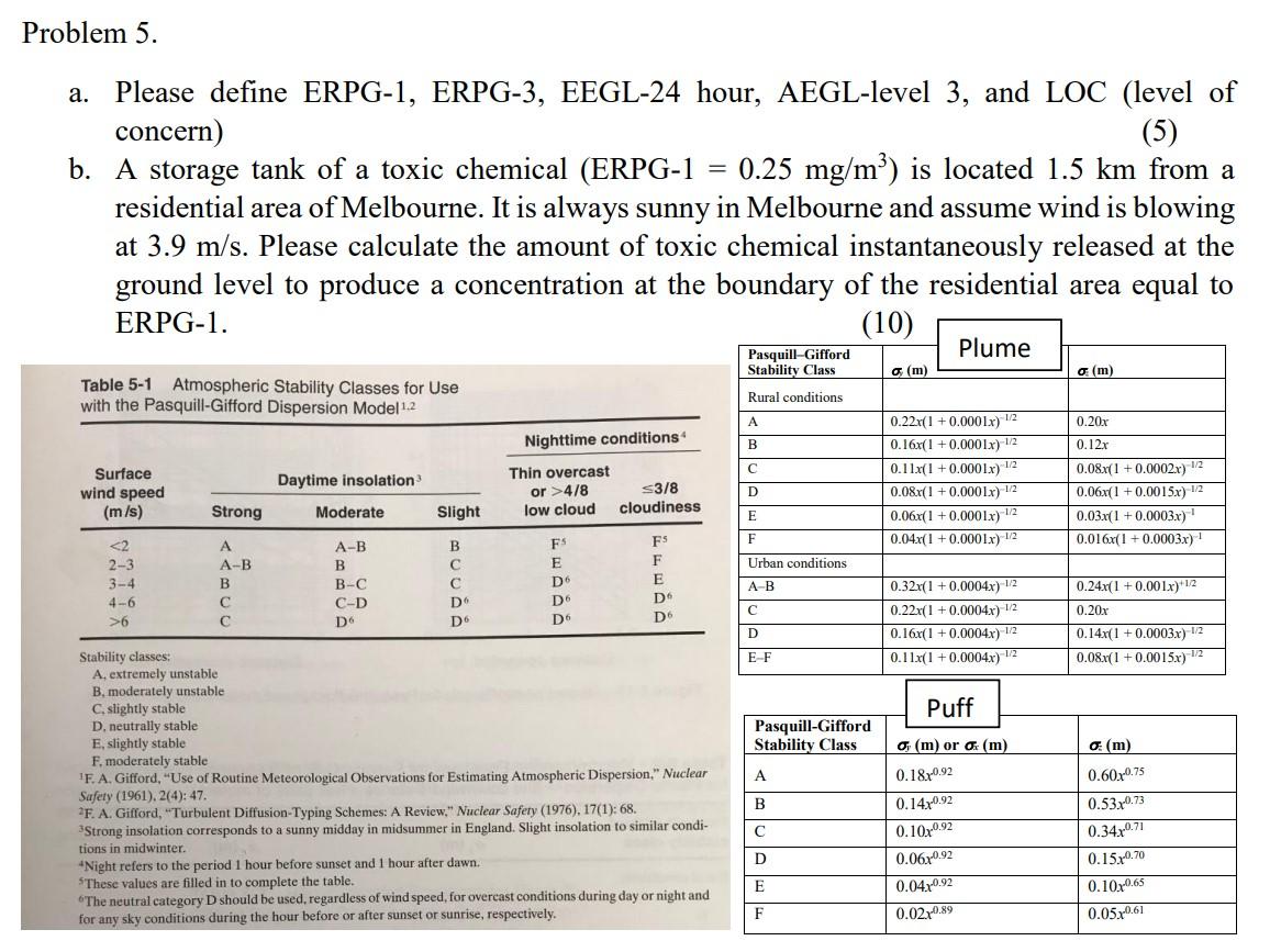 Solved Problem 5. a. Please define ERPG-1, ERPG-3, EEGL-24 | Chegg.com