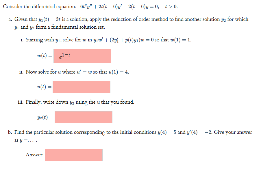 Solved Consider the differential equation: 6t”y" + 2t(t – | Chegg.com