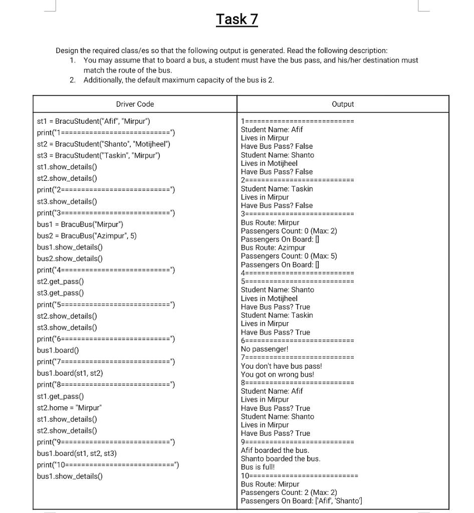 Solved Design the required class/es so that the following | Chegg.com