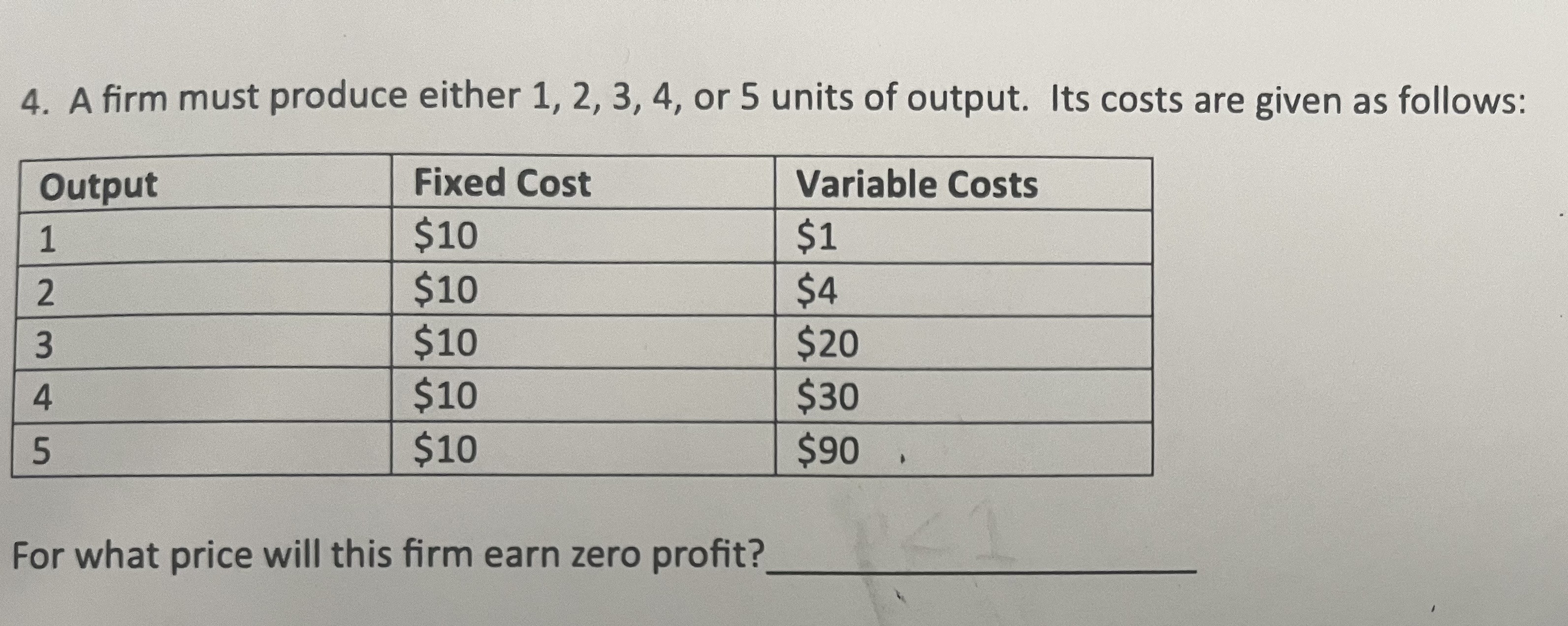 Solved A firm must produce either 1,2,3,4, ﻿or 5 ﻿units of | Chegg.com