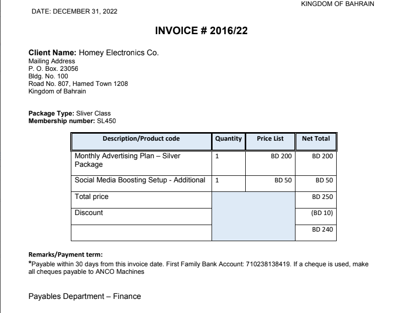 DATE: DECEMBER 31, 2022 INVOICE \# 2016/22 Client | Chegg.com