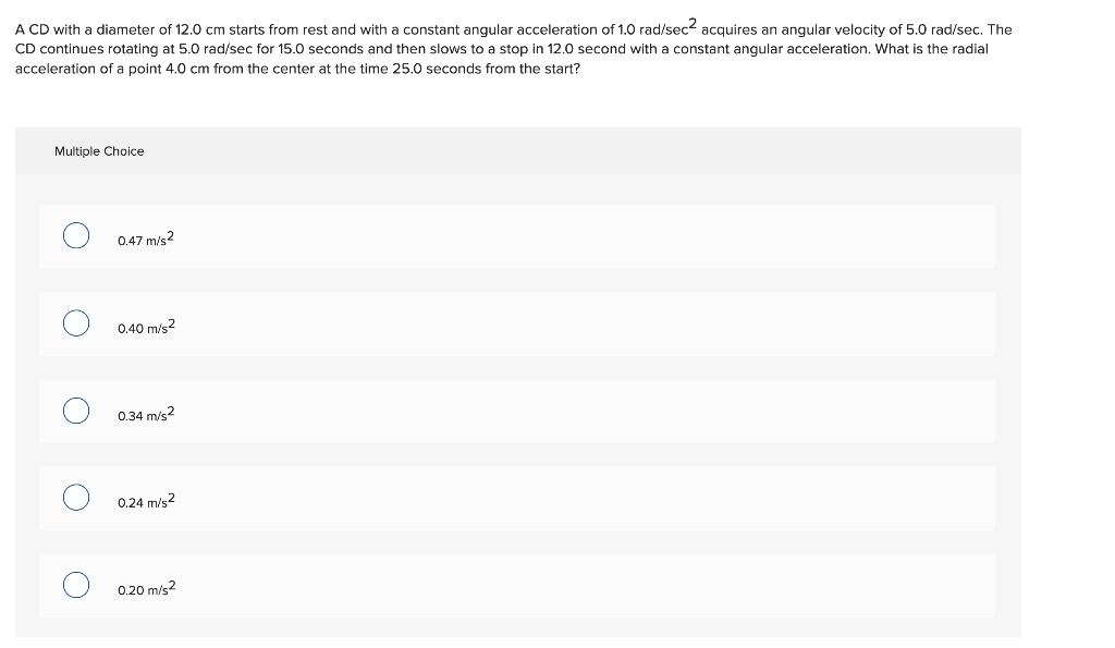 Solved A CD with a diameter of 12.0 cm starts from rest and | Chegg.com