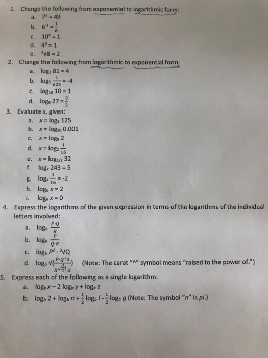 Solved Change the following from exponential to logarithmic | Chegg.com