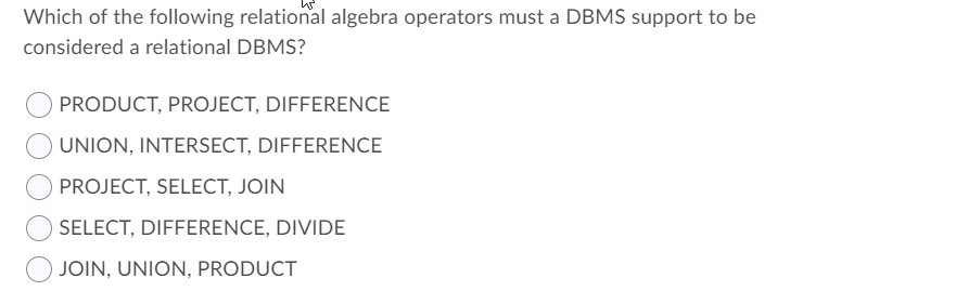 Solved Which of the following relational algebra operators | Chegg.com