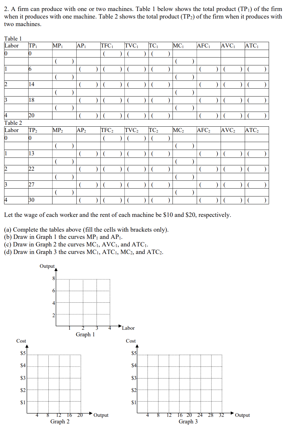 Solved 2. A firm can produce with one or two machines. Table | Chegg.com