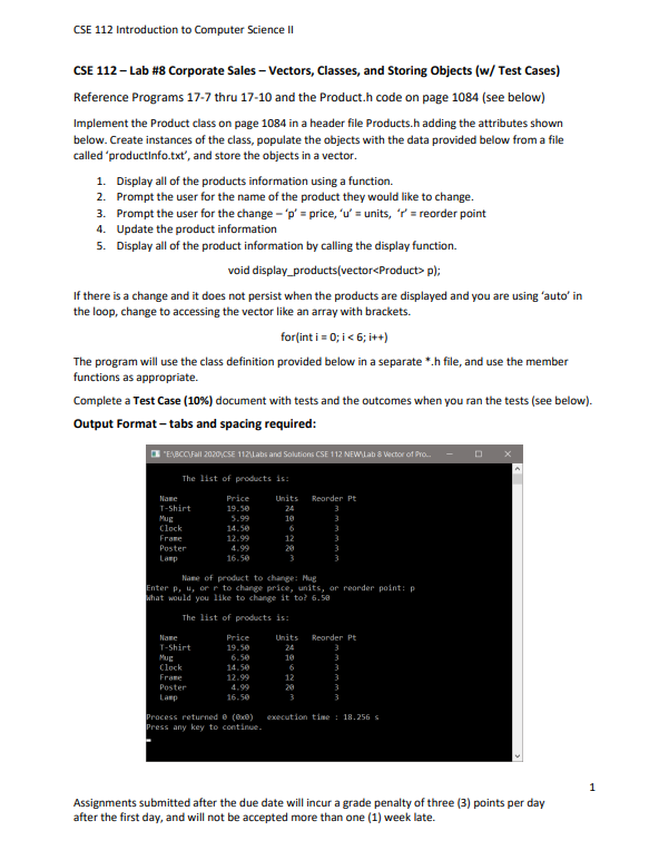 Solved CSE 112 - Lab \#8 Corporate Sales - Vectors, Classes, | Chegg.com