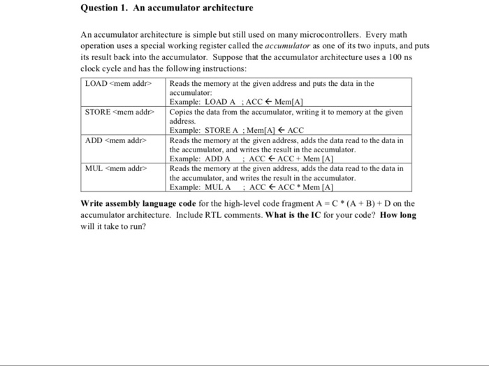 Solved Question1. An accumulator architecture An accumulator | Chegg.com