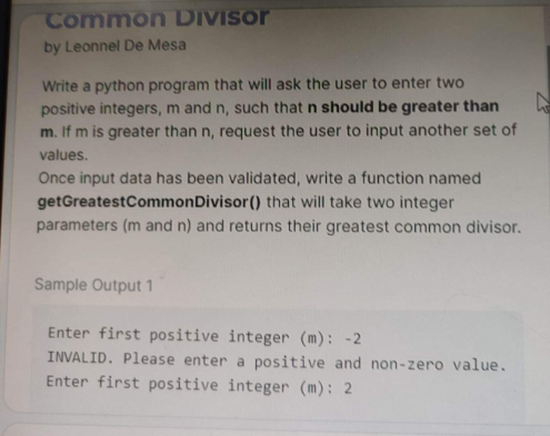 Solved by Leonnel De Mesa Write a python program that will | Chegg.com
