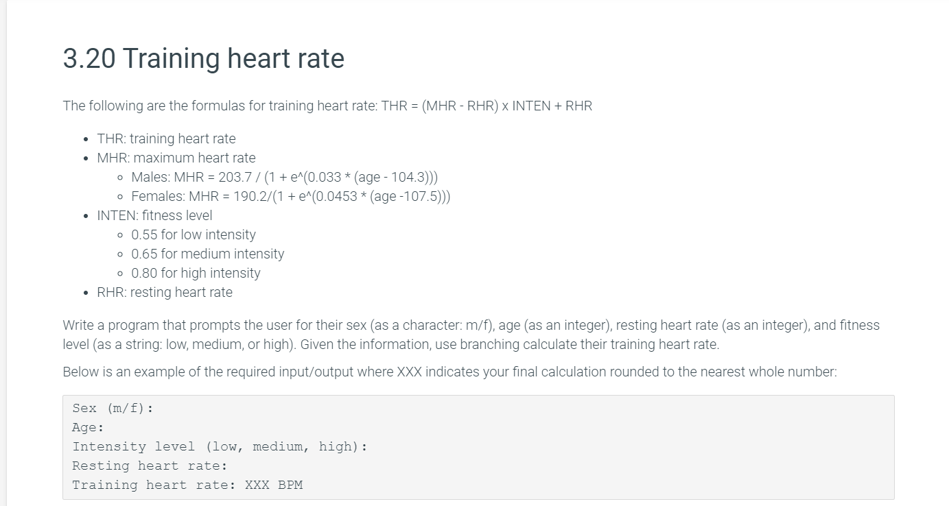 Solved 3.20 Training heart rate The following are the | Chegg.com