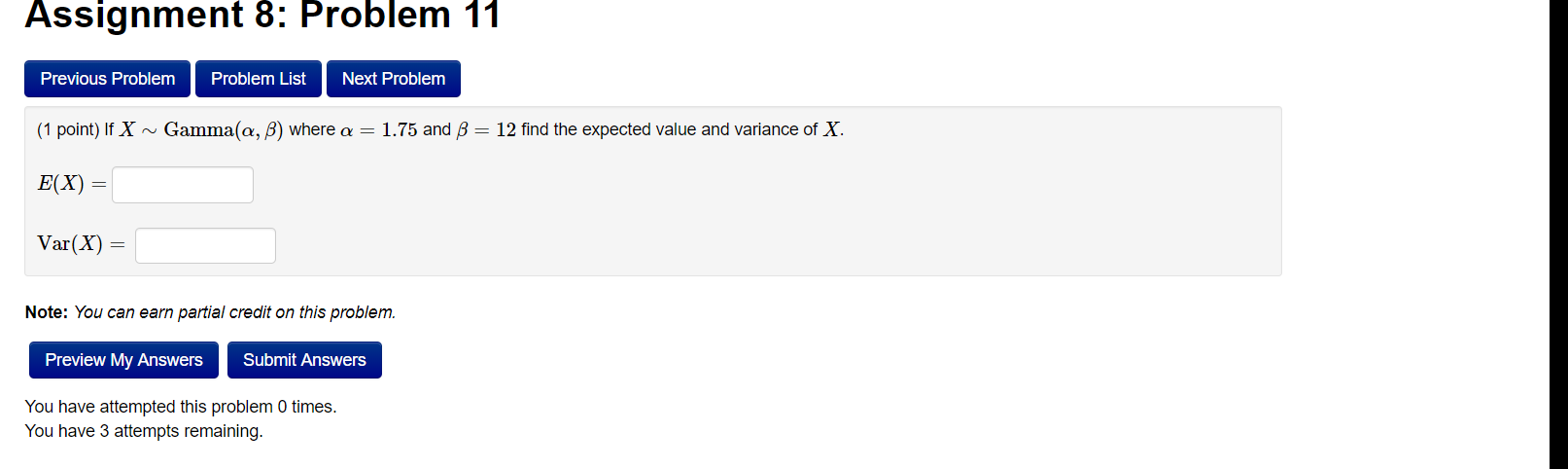 Solved Assignment 8 Problem 11 Previous Problem Problem