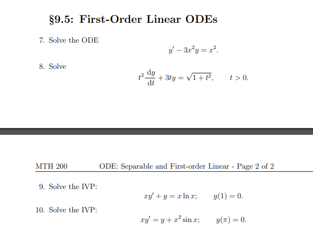 Solved §9.5: First-Order Linear ODEs 7. Solve the ODE | Chegg.com