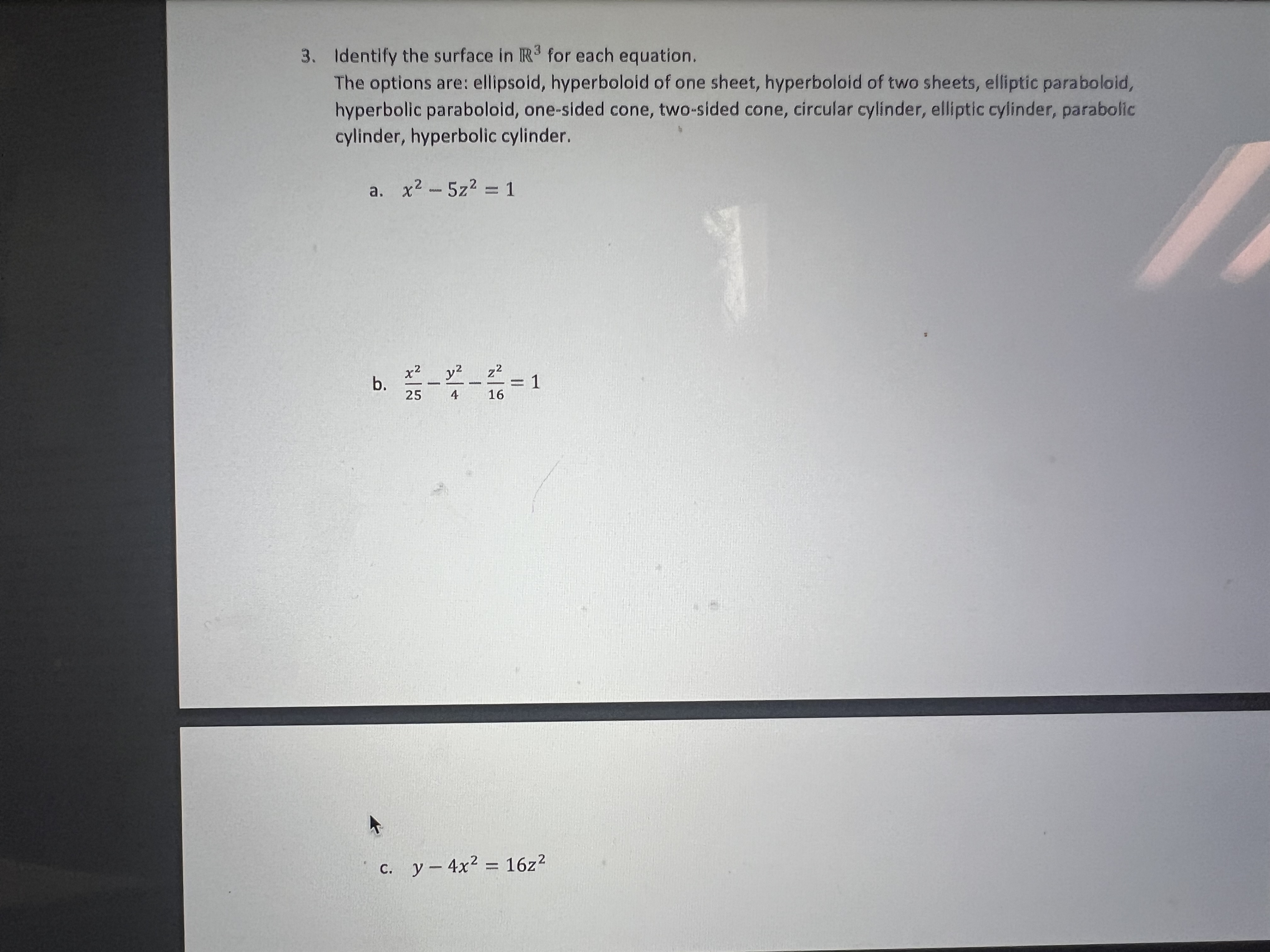 Solved y−4x2=16z2 z=x2+y2 x2−8x−y2−2y+z2+15=0 | Chegg.com