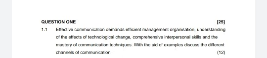 Solved QUESTION ONE [25] 1.1 Effective communication demands | Chegg.com