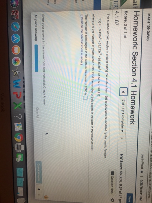 Solved 5033817 MATH 109 DAVIS Justin Ward | 6/26/18 9:41 PM | Chegg.com