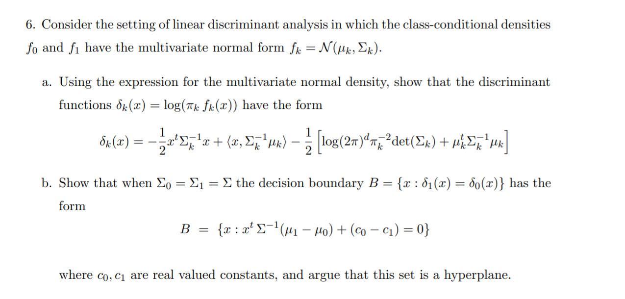 6. Consider the setting of linear discriminant | Chegg.com