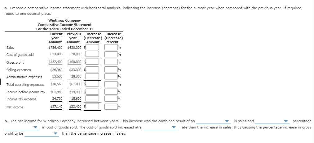 Solved Horizontal Analysis of the Income Statement Income | Chegg.com