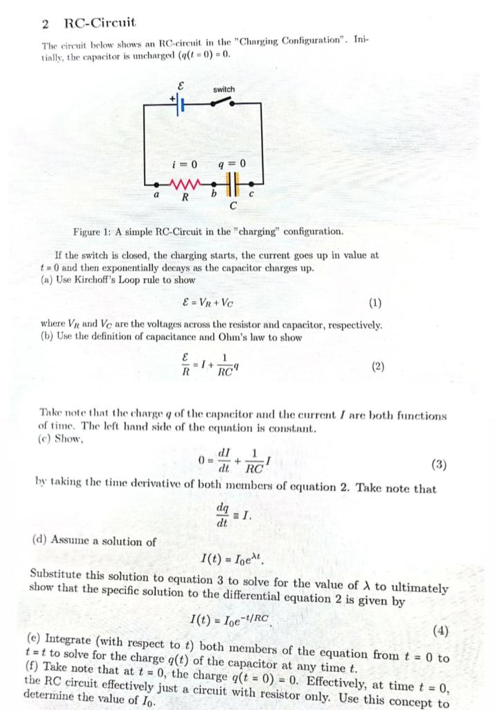 Solved 2 RC-Circuit The circuit below shows an RC cirenit in | Chegg.com