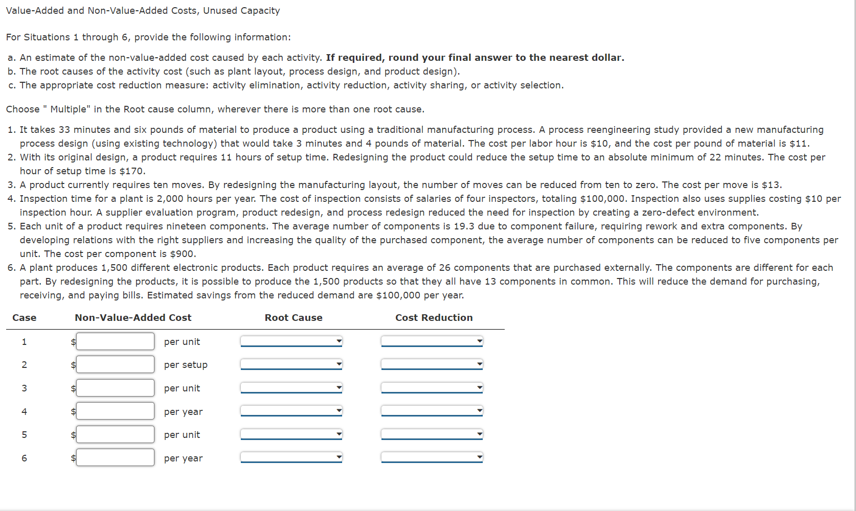 Solved Value-Added and Non-Value-Added Costs, Unused | Chegg.com