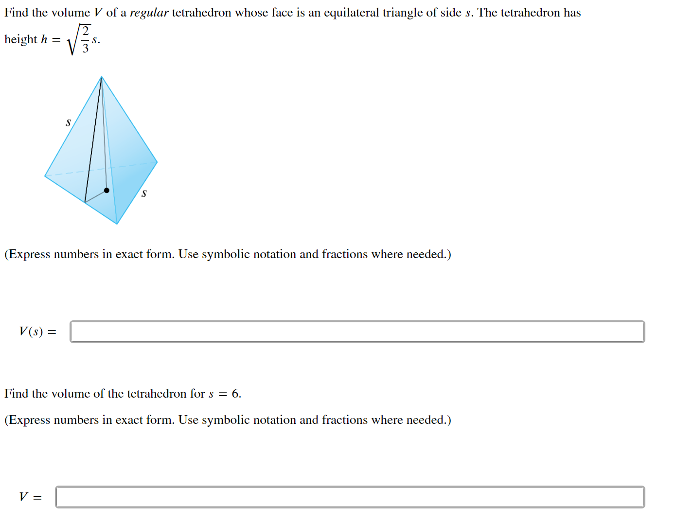 Solved Find the volume V ﻿of a regular tetrahedron whose | Chegg.com
