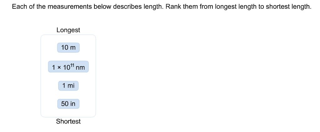 Solved Each of the measurements below describes length. Rank | Chegg.com