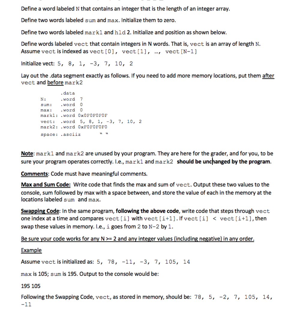 Define a word labeled N that contains an integer that | Chegg.com