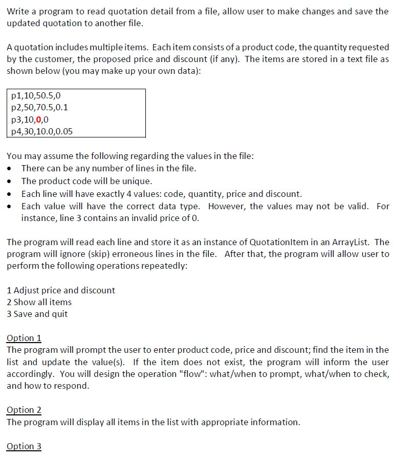 Solved Write a program to read quotation detail from a file, | Chegg.com