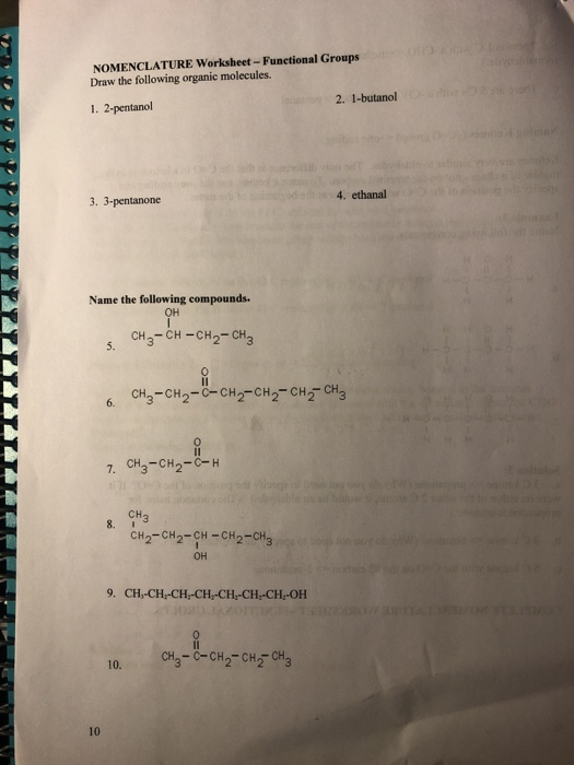 Solved NOMENCLATURE Worksheet - Functional Groups Draw the | Chegg.com