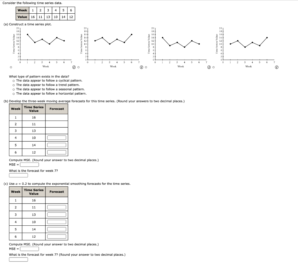 Solved Consider the following time series data. Week 1 2 3 4 | Chegg.com