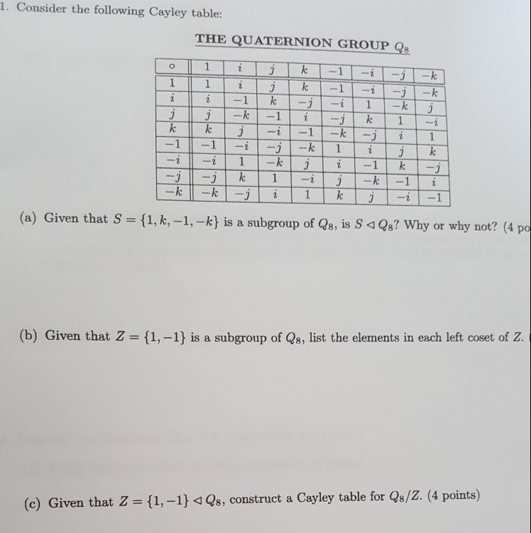 Solved 1. Consider the following Cayley table: THE | Chegg.com