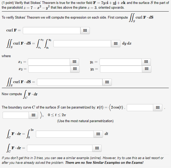 Solved (1 point) Verify that Stokes' Theorem is true for the | Chegg.com