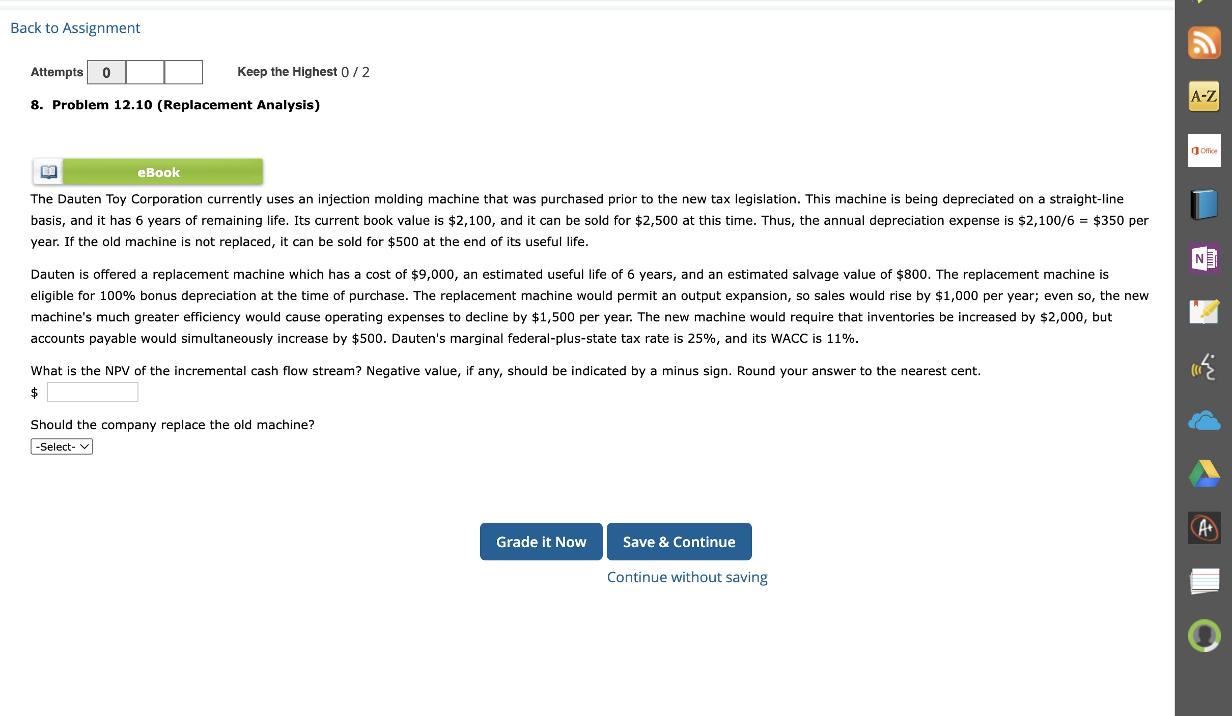 Solved 8. Problem 12.10 (Replacement Analysis) The Dauten | Chegg.com