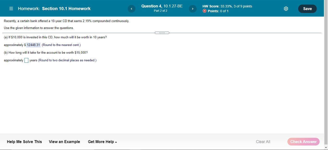 Solved = Homework: Section 10.1 Homework Question 4, | Chegg.com