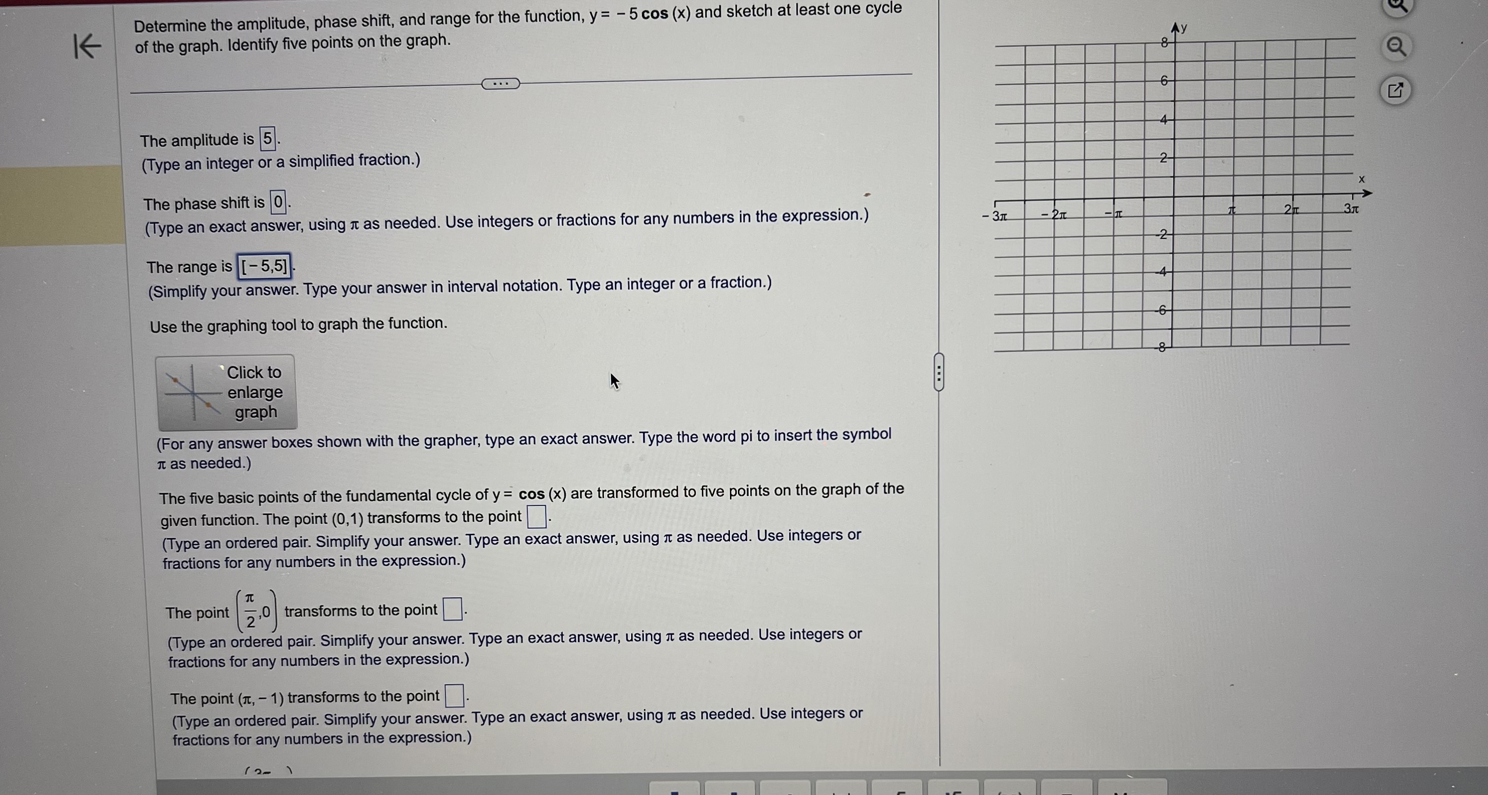 Solved Determine the amplitude, phase shift, and range for | Chegg.com