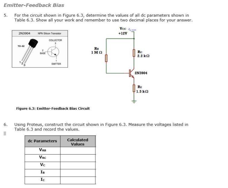 Solved Emitter-Feedback Bias 5. For the circuit shown in | Chegg.com