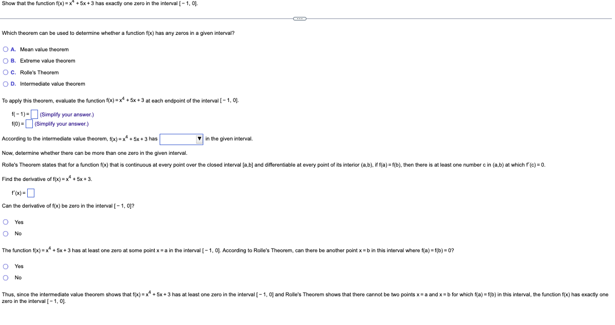 Solved Show That The Function F X X4 5x 3 Has Exactly One