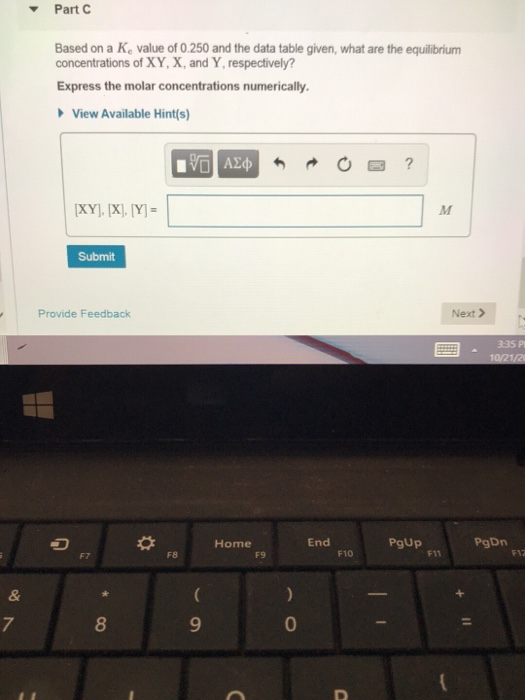 Solved Part A Based on a Ke value of 0.250 and the initial | Chegg.com