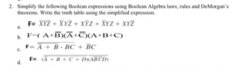 Solved 2. Simplify the following Boolean expressions using | Chegg.com