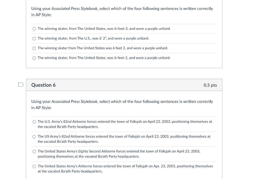 Solved Using your Associated Press Stylebook, select which | Chegg.com