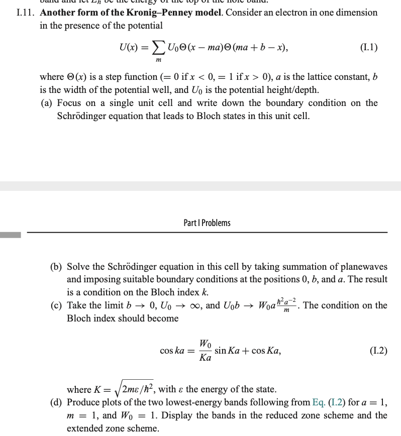 Solved I.11. Another form of the Kronig-Penney model. | Chegg.com