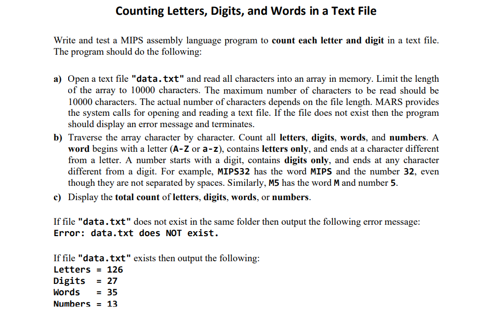 Solved Counting Letters, Digits, and Words in a Text File | Chegg.com