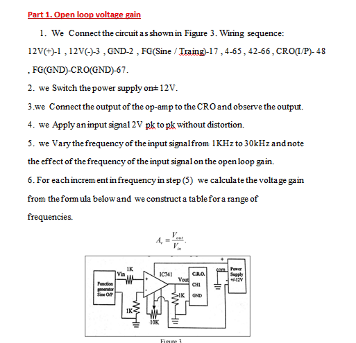 Part 1. Open loop voltage gain 1. We Connect the | Chegg.com