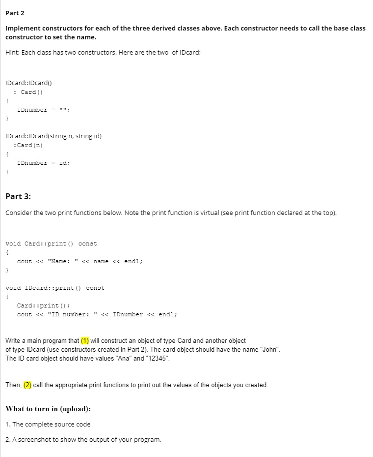 Solved Part 1 Consider using the following Card class as a | Chegg.com